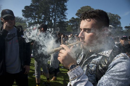 Participant Puffs On Enormous Joint First Editorial Stock Photo - Stock ...