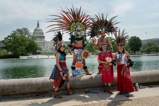 Marchers Traditional Aztec Wear Pose Front Editorial Stock Photo ...
