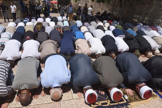 Palestinian Muslims Pray Outside Temple Mount Editorial Stock Photo ...