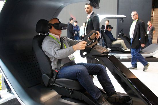 Attendee Operates Kia Driving Simulator While Editorial Stock Photo ...