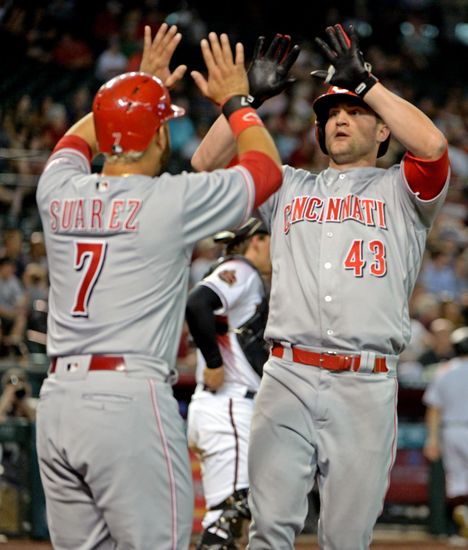Cincinnati Reds Scott Schebler R Celebrates Editorial Stock Photo ...