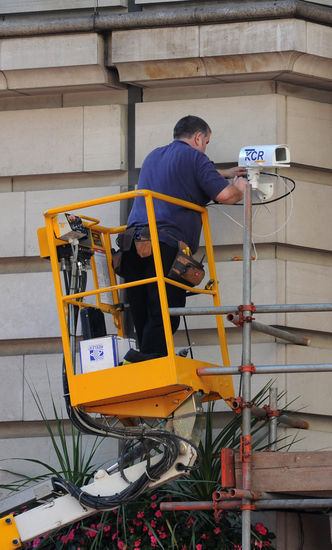 Worker Installs Cctv Camera Piccadilly Circus Editorial Stock Photo ...