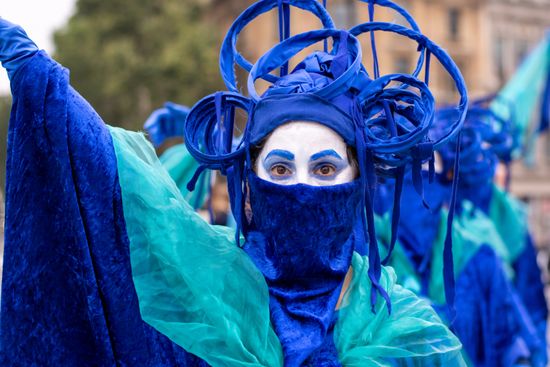 Protesters Wearing Blue Outfits Represent Ocean Editorial Stock Photo ...