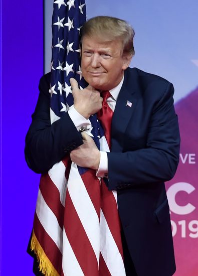 President Donald Trump Hugs American Flag Editorial Stock Photo - Stock ...