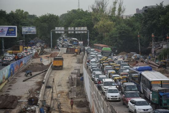 Traffic Congestion Ashram Chowk Due Ongoing Editorial Stock Photo ...