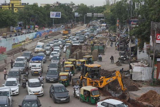 Traffic Congestion Ashram Chowk Due Ongoing Editorial Stock Photo ...