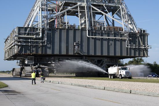 Water Truck Sprays Crawlerway Nasas Mobile Editorial Stock Photo ...