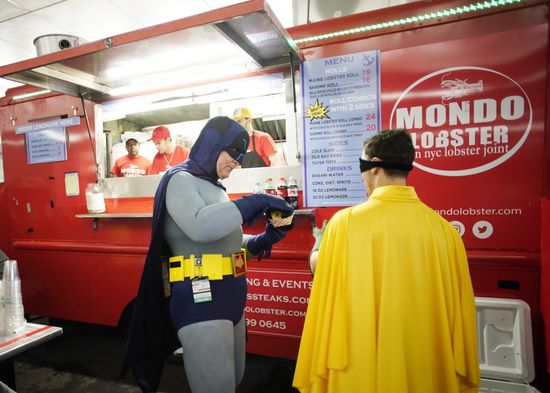 Cosplayers Dressed Batman Robin Eat Food Editorial Stock Photo - Stock ...