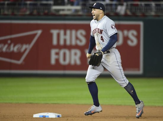 Houston Astros George Springer Celebrates His Editorial Stock Photo ...