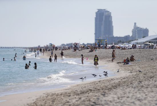 People Walk Along Shoreline Miami Beach Editorial Stock Photo - Stock ...
