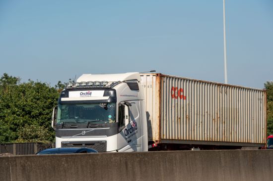 Shipping Container On Back Hgv On Editorial Stock Photo - Stock Image ...