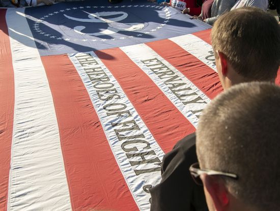 Visitors Unfold Large Flag Honor Passenger Editorial Stock Photo ...
