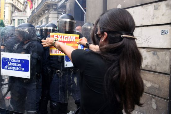 Protester Displays Placard Riot Police Officers Editorial Stock Photo ...