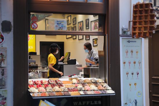Woman Buys Belgian Waffle Food Shop Editorial Stock Photo - Stock Image ...