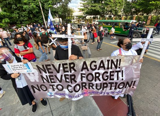 Activists Hold Crosses Banner During Protest Editorial Stock Photo ...