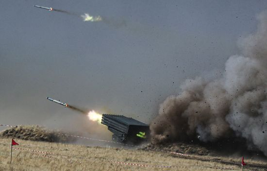 122mm Grad Multiple Rocket Launchers Shoot Editorial Stock Photo ...