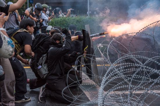 Protesters Shooting Firecrackers Riot Policemen During Editorial Stock ...