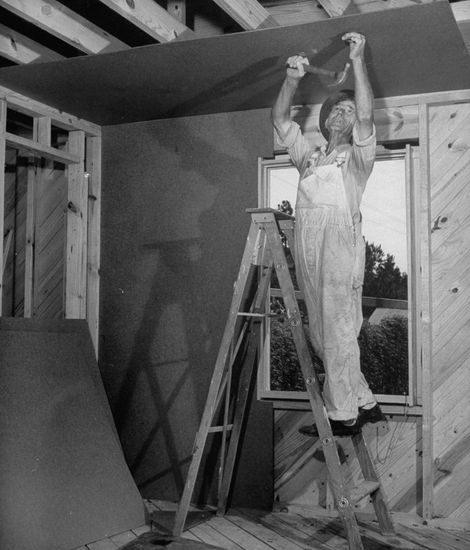 Man Nailing Masonite Board Over Ceiling Editorial Stock Photo - Stock ...
