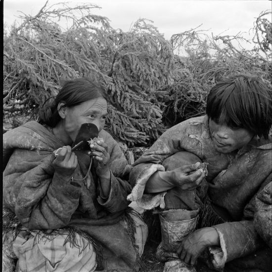 Inuit People Eating Behind Bushes Near Editorial Stock Photo - Stock ...