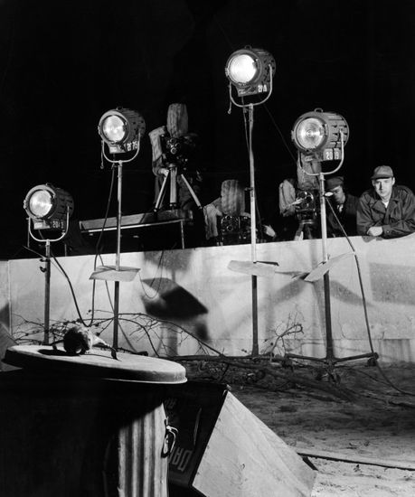 Klieg Lights Being Used Night Shot Editorial Stock Photo - Stock Image ...