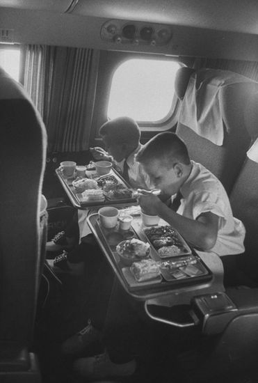 Boys Eating Airplane Food Editorial Stock Photo - Stock Image ...