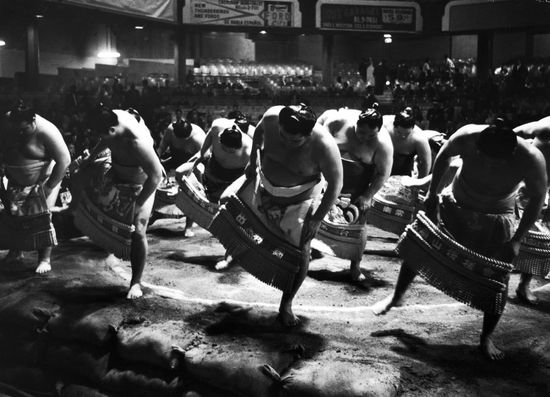 Sumo Wrestlers Performing Ritual Dance Before Editorial Stock Photo ...