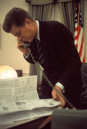 President John F Kennedy Reading Newspaper Editorial Stock Photo ...