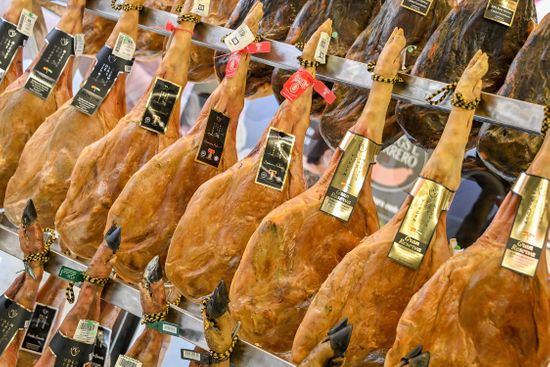 Iberico Ham Rinds On Display Anuga Editorial Stock Photo - Stock Image ...