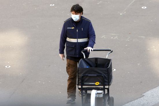 Postman Walks Protective Mask Paris On Editorial Stock Photo - Stock ...