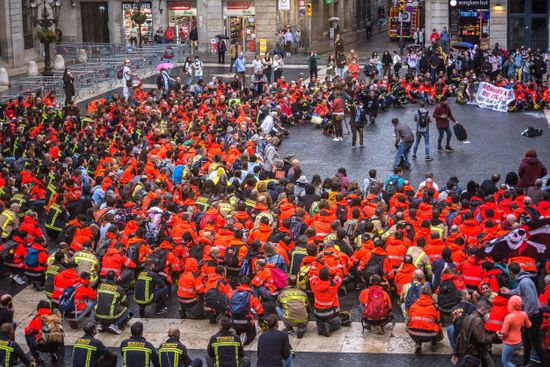 Crowd Firefighters Seen Gathering Front Generality Editorial Stock ...