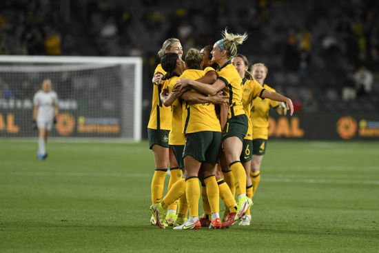Sam Kerr Australia Celebrates Her Teammates Editorial Stock Photo ...
