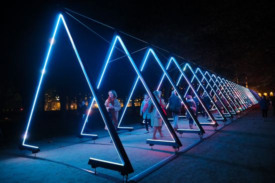 People Walk Through Light Installation Wave Editorial Stock Photo ...