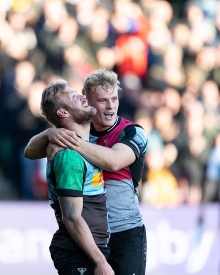 Tyrone Green Harlequins Celebrates Louis Lynagh Editorial Stock Photo ...