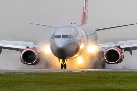 Jet2 Aircraft Engulfed Water Lands Heavy Editorial Stock Photo - Stock ...