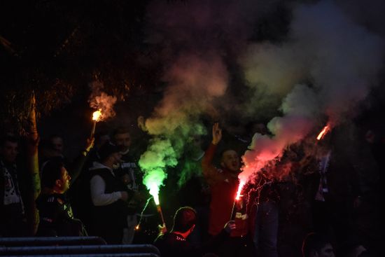 Supporters Besiktas Cheer Light Flares Outside Editorial Stock Photo ...