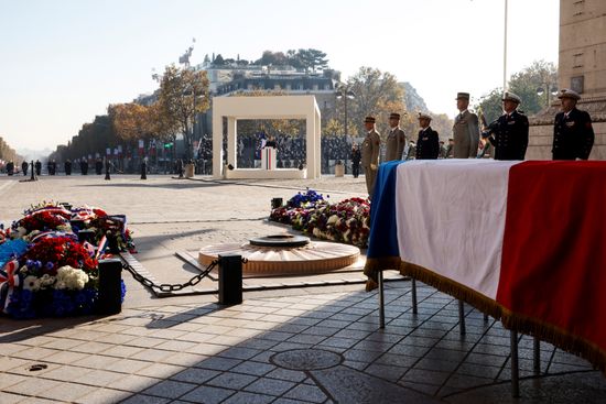 French President Emmanuel Macron Back Gives Editorial Stock Photo ...