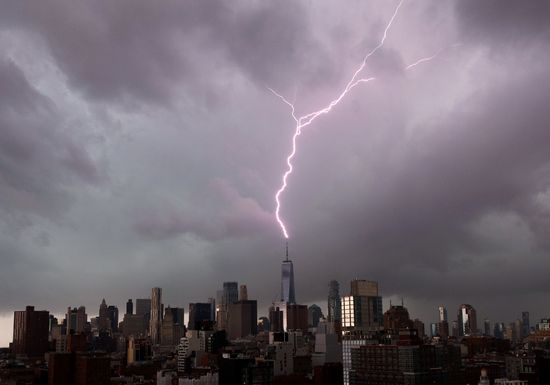 Bolt Lightning Hits Spire One World Editorial Stock Photo - Stock Image ...