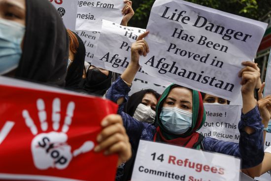 Refugees Afghanistan Hold Placards During Protest Editorial Stock Photo ...