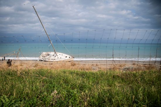 Shipwrecked Sailboat Beach Monasterace Many Wrecks Editorial Stock ...