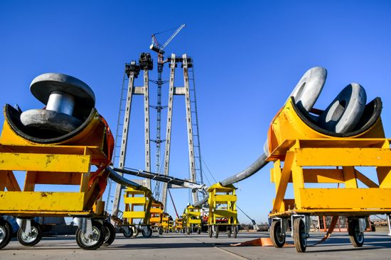 Works Attach Steel Wire Ropes Pylons Editorial Stock Photo - Stock ...