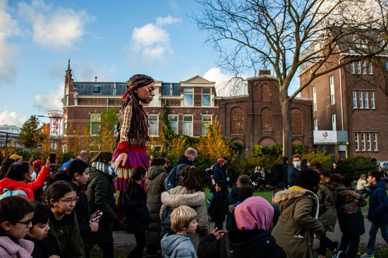 Hundreds Children Running Next Giant Puppet Editorial Stock Photo ...