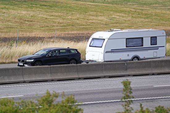 Car Caravan Traffic On E4 Motorway Editorial Stock Photo - Stock Image ...