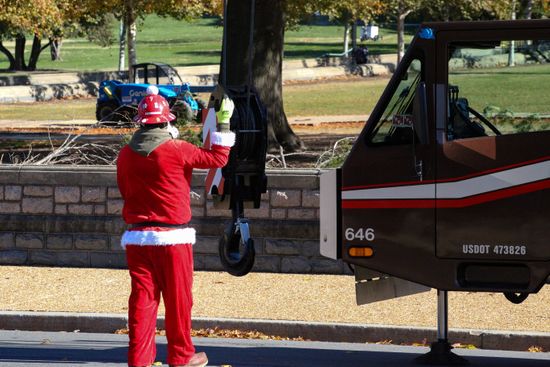Worker Dressed Santa Claus Helps Install Editorial Stock Photo - Stock ...