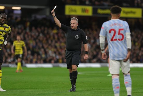 Referee Jonathan Moss Yellow Card Manchester Editorial Stock Photo ...