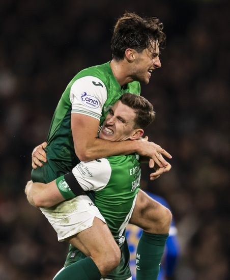 Hibernian Midfielder Joe Newell Celebrates End Editorial Stock Photo ...