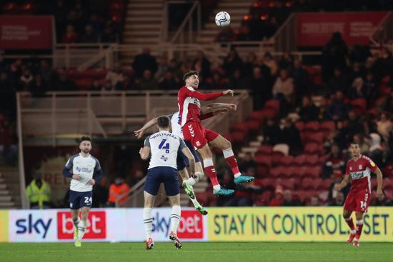 Middlesbroughs Matt Crooks Wins Header During Editorial Stock Photo ...