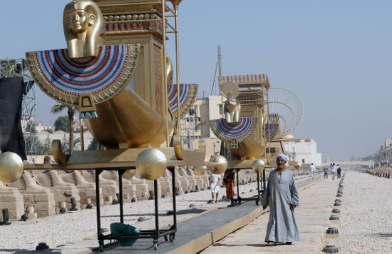 Local Egyptian Stands Avenue Sphinxes Next Editorial Stock Photo ...