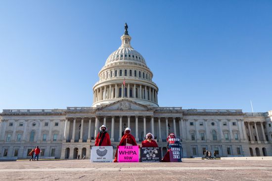 Demonstrators Dressed Handmaids Handmaids Tale Kneel Editorial Stock ...