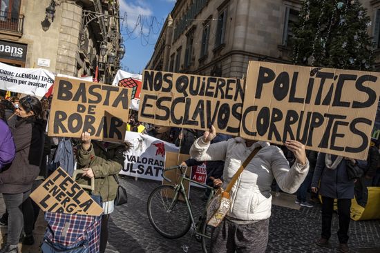 Demonstrators Display Their Placards During Demonstration Editorial ...