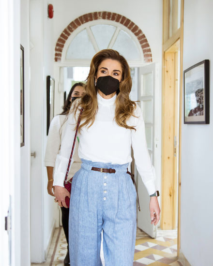 Queen Rania Wearing Black Face Mask Editorial Stock Photo - Stock Image ...